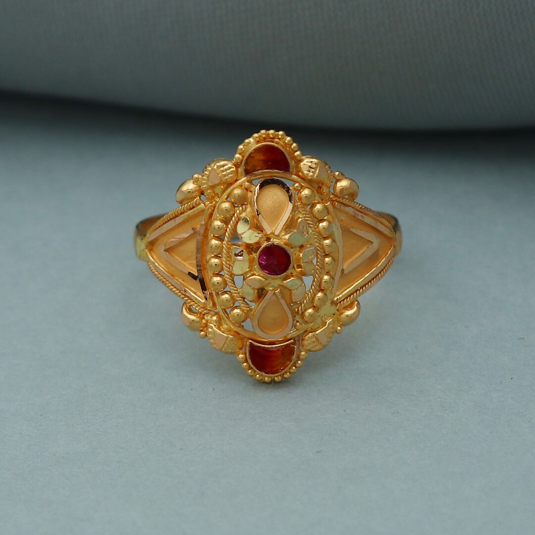 22KT Yellow Gold Indian Style Ring K3504 - Etsy
