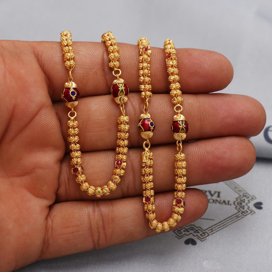 22k Gold Ball Beads Necklace Mala Haar Jewelry, Handmade Designer Beads ...