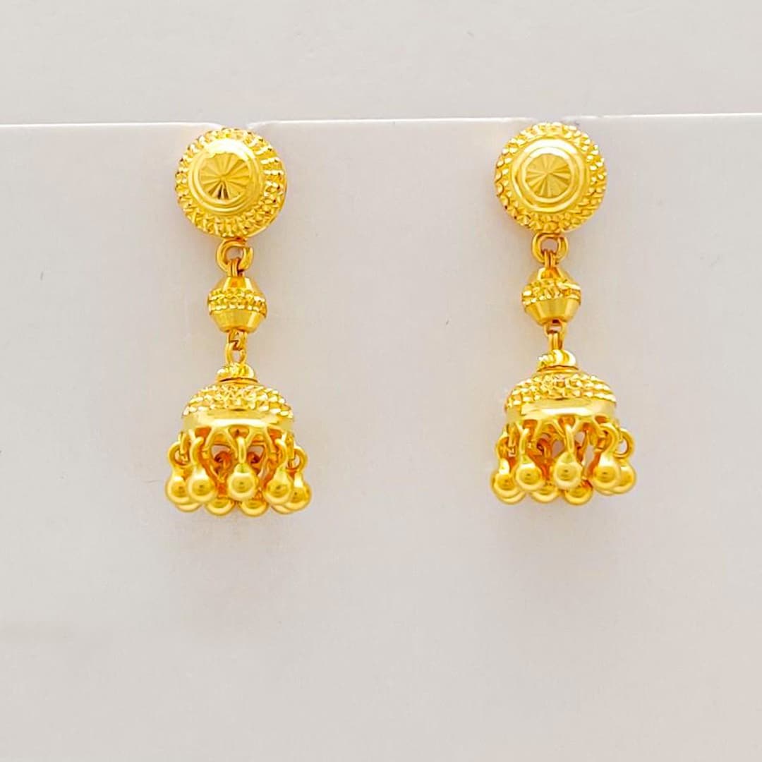 Solid Yellow 22k 22kt Yellow Gold Dangle Jhumki Jhumka Earrings ...