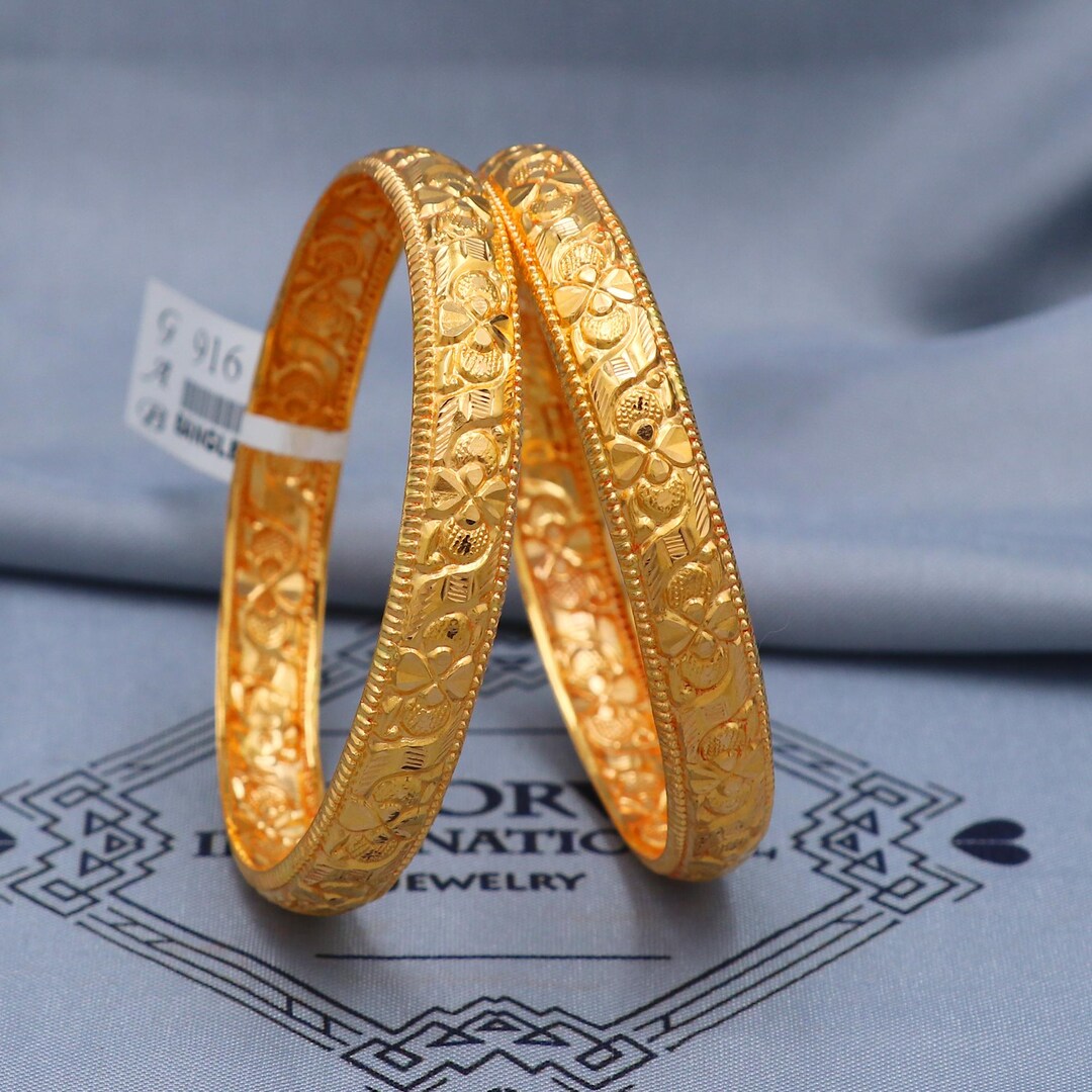 22k Gold Bangles Indian Handmade Lightweight Wax Filled, Traditional ...
