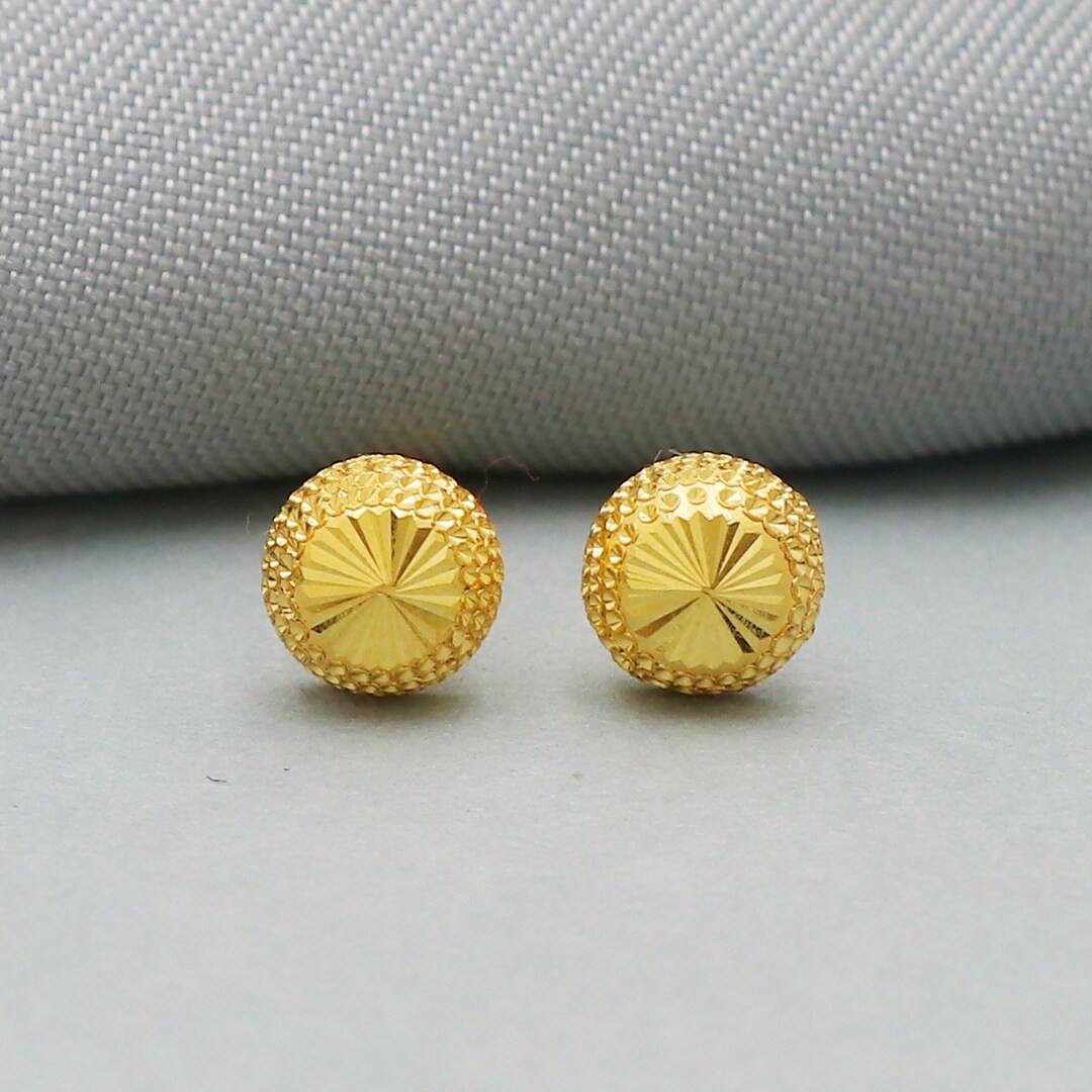 20k Yellow Gold Earrings Round Shape Stud Earrings 20kt, Gold Stud ...