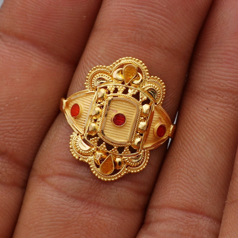 22k Gold Ring Indian Gold Ring Indian Gold Jewelry Enamel - Etsy