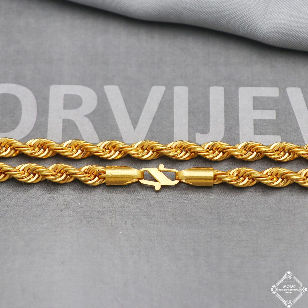 Yellow 22k Gold Rope Chain 5mm Twisted Necklace for Women and Men ...