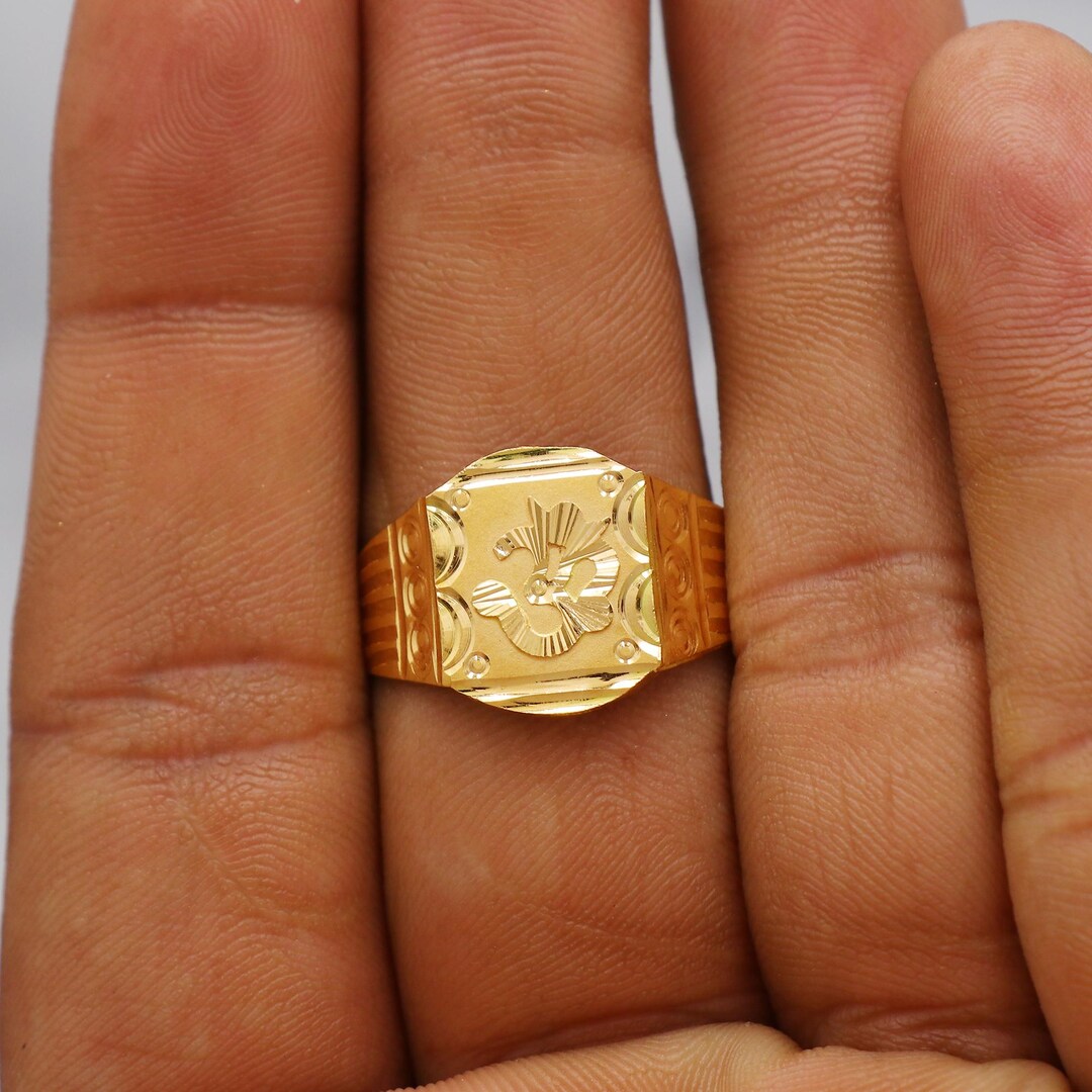 Om Aum Carved Solid 22k Yellow Gold Ring Size 6 7 8 and All Size, 22k ...