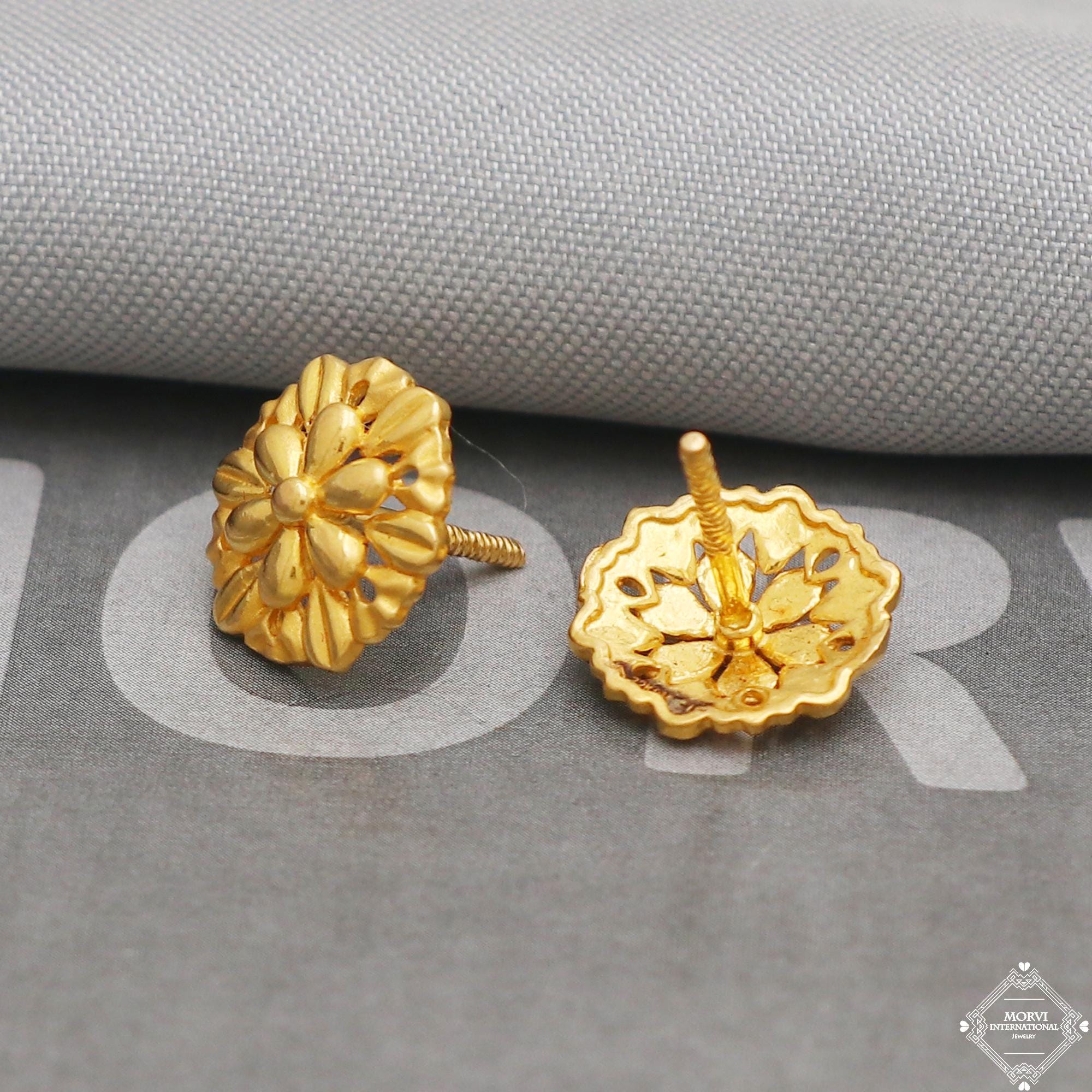 22K 22kt 22 Karat Solid Gold Tops Stud Earrings Jewelry K5224