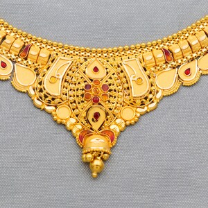 22k Yellow Gold Necklace Set, Indian Gold Set, Indian Gold Jewelry ...