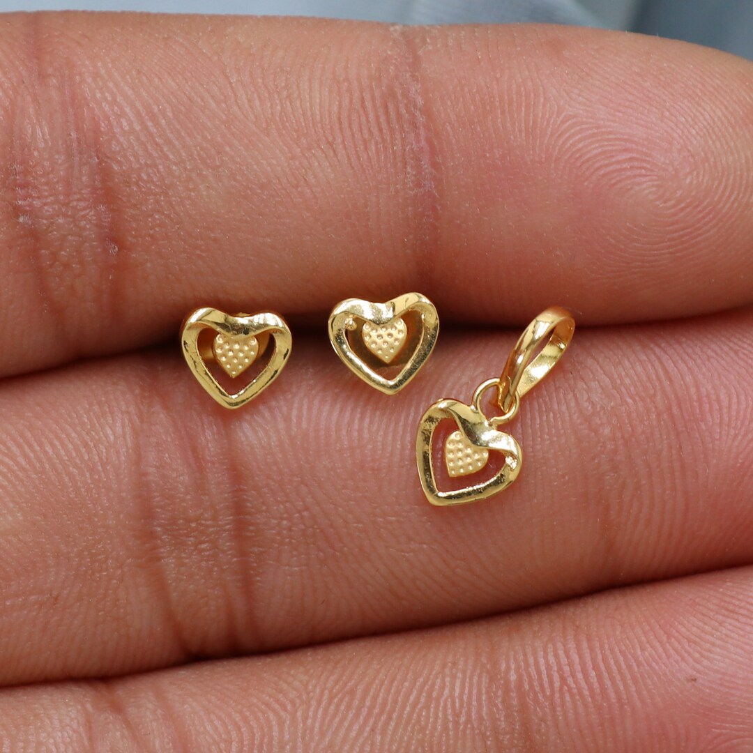 20k 20kt 20 Karat Yellow Gold Pendant Earrings Set Fine Handmade ...