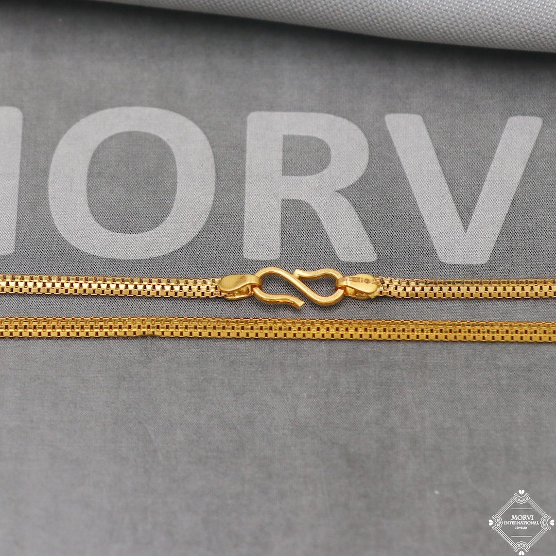 22k Gold Chain Necklace Box Style for Men Women Anniversary Wedding ...