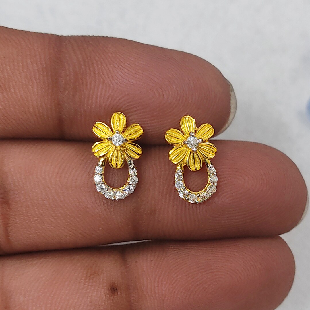 Zircon 20k Yellow Gold Stud Earrings Jewelry, 20kt Gold Stud Earrings ...