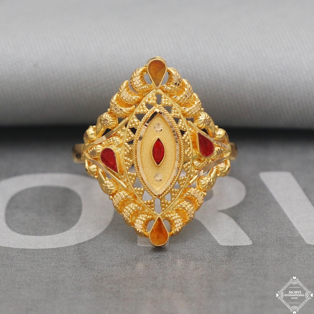 22k Gold Ring Jewelry, Handmade Indian Vintage and Antique Design, Pure ...