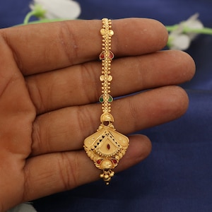 22k Yellow Gold Mang Tikka Jewelry , Handmade Yellow Gold Borla for ...