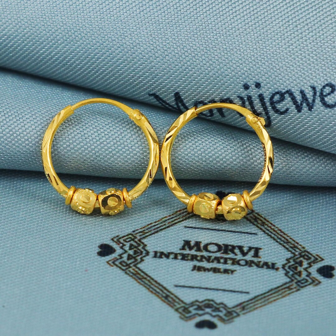 22k Gold Hoop Earrings Dainty Indian 22kt Jewelry Exclusive Authentic BIS Hallmarked Stamped ...