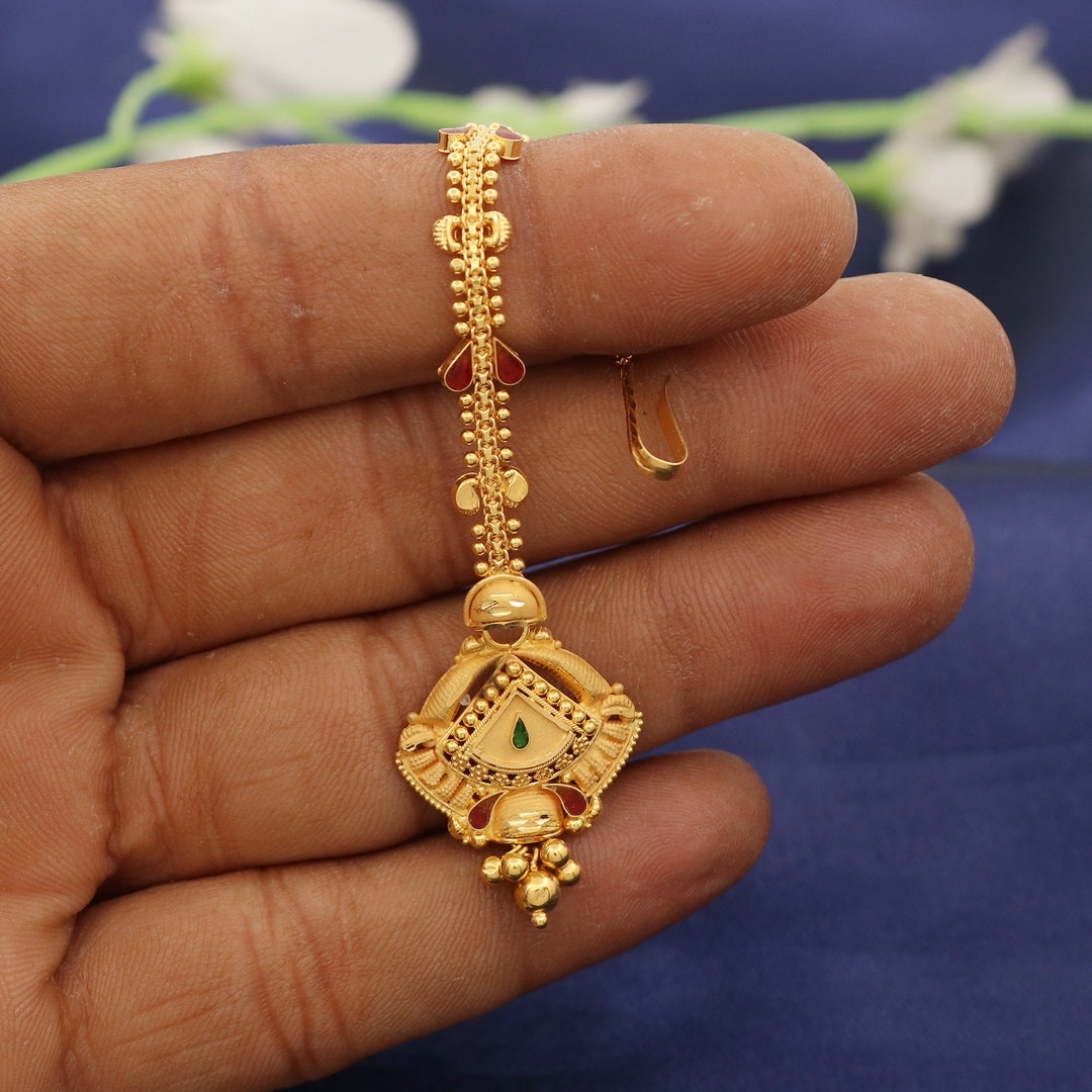22k Yellow Gold Tikka for Women, Handmade Design Indian Gold Head ...