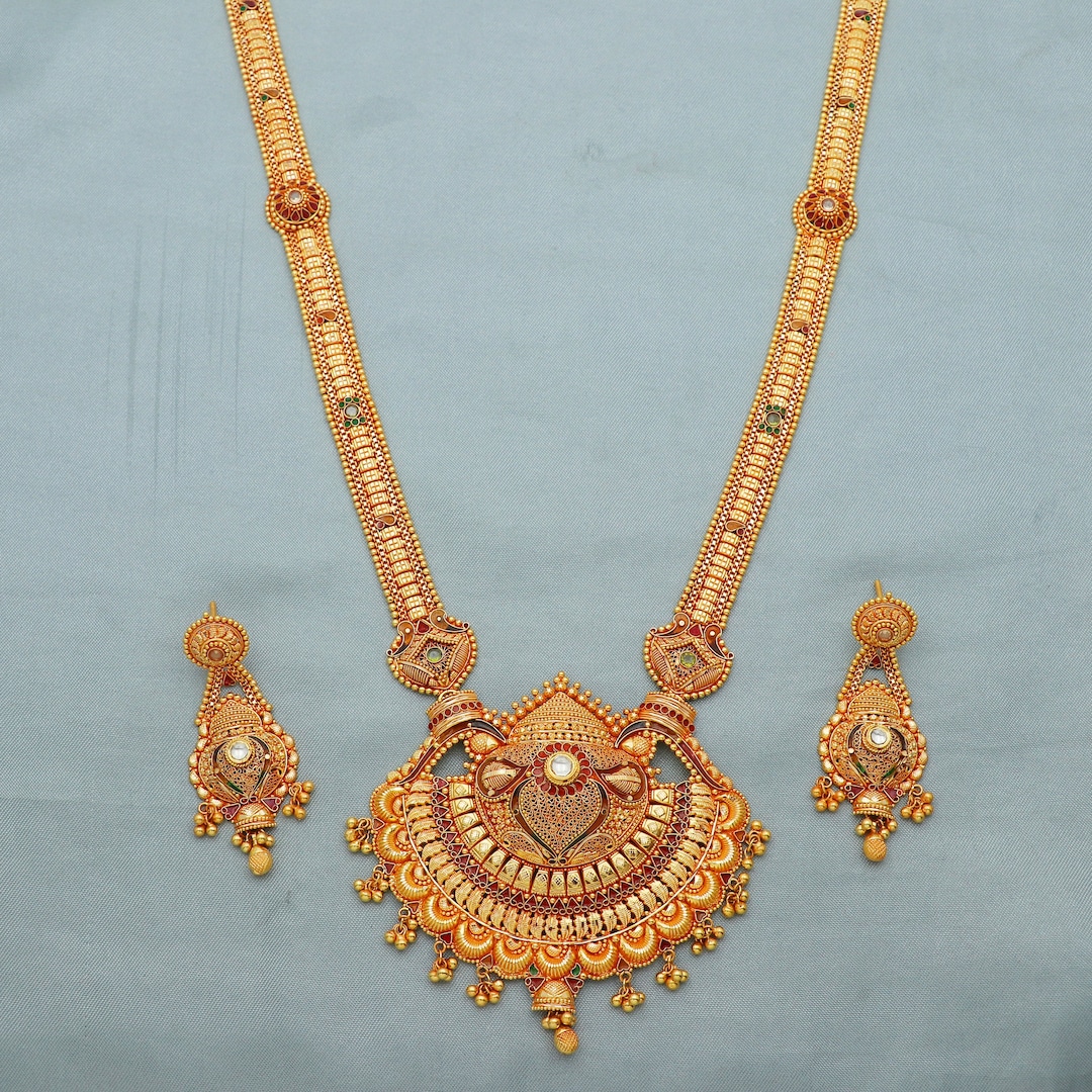 22k Yellow Gold Necklace Set, Indian Gold Set, Indian Gold Jewelry ...