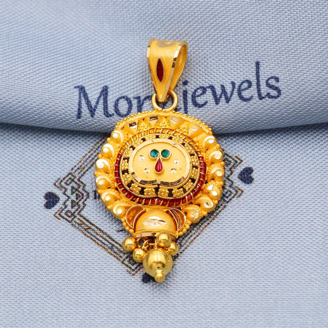 Solid 22k Gold Pendant Amulet Indian Jewelry, Handcrafted Necklace ...