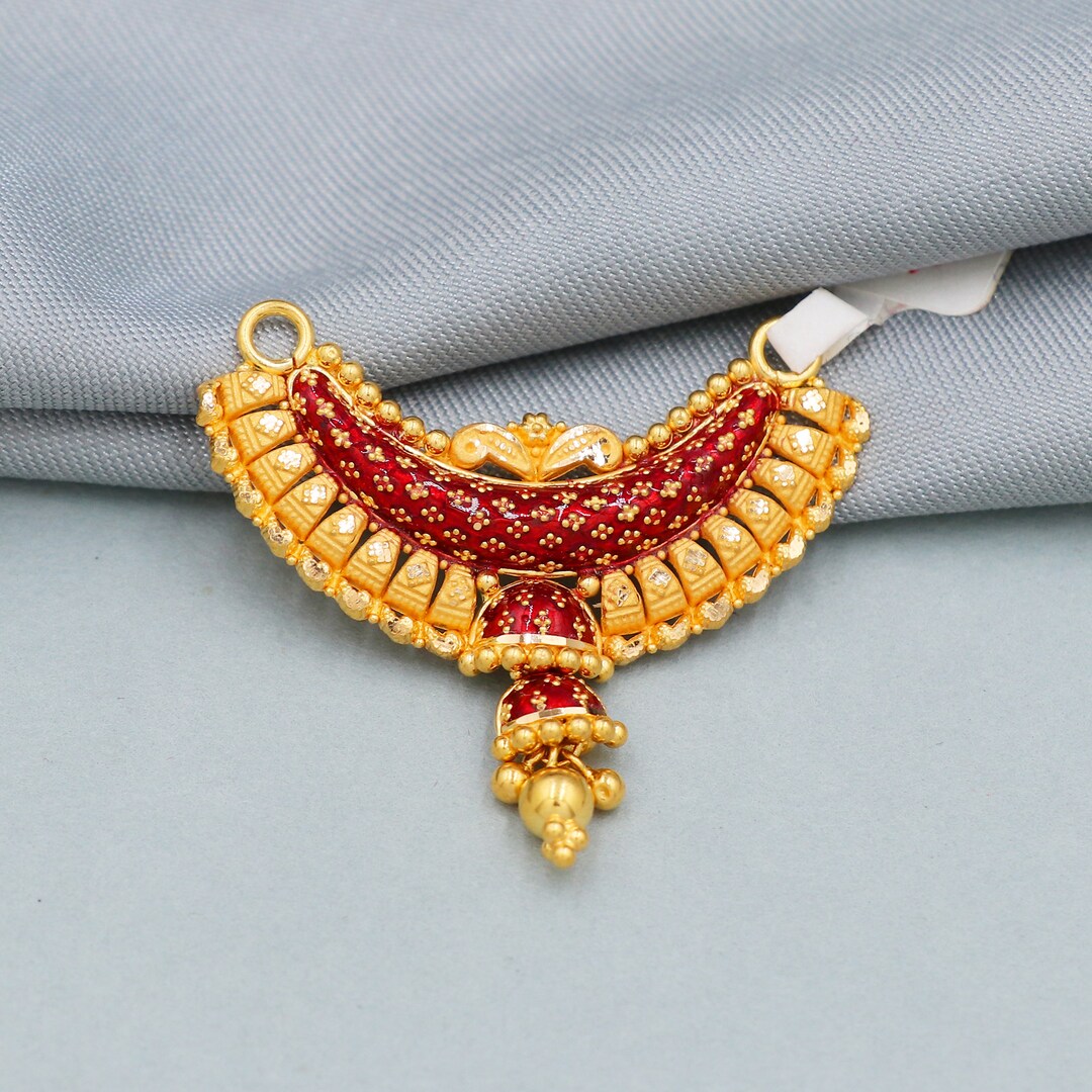 22k Gold Pendant Necklace Jewelry, Red Enamel Pure Gold Pendant Jewelry ...