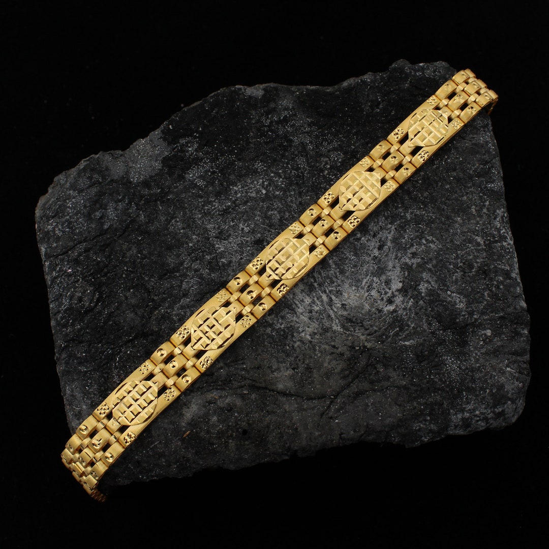 22k Gold Solid Bracelet for Men Indian Jewelry, Yellow Gold Bracelet ...