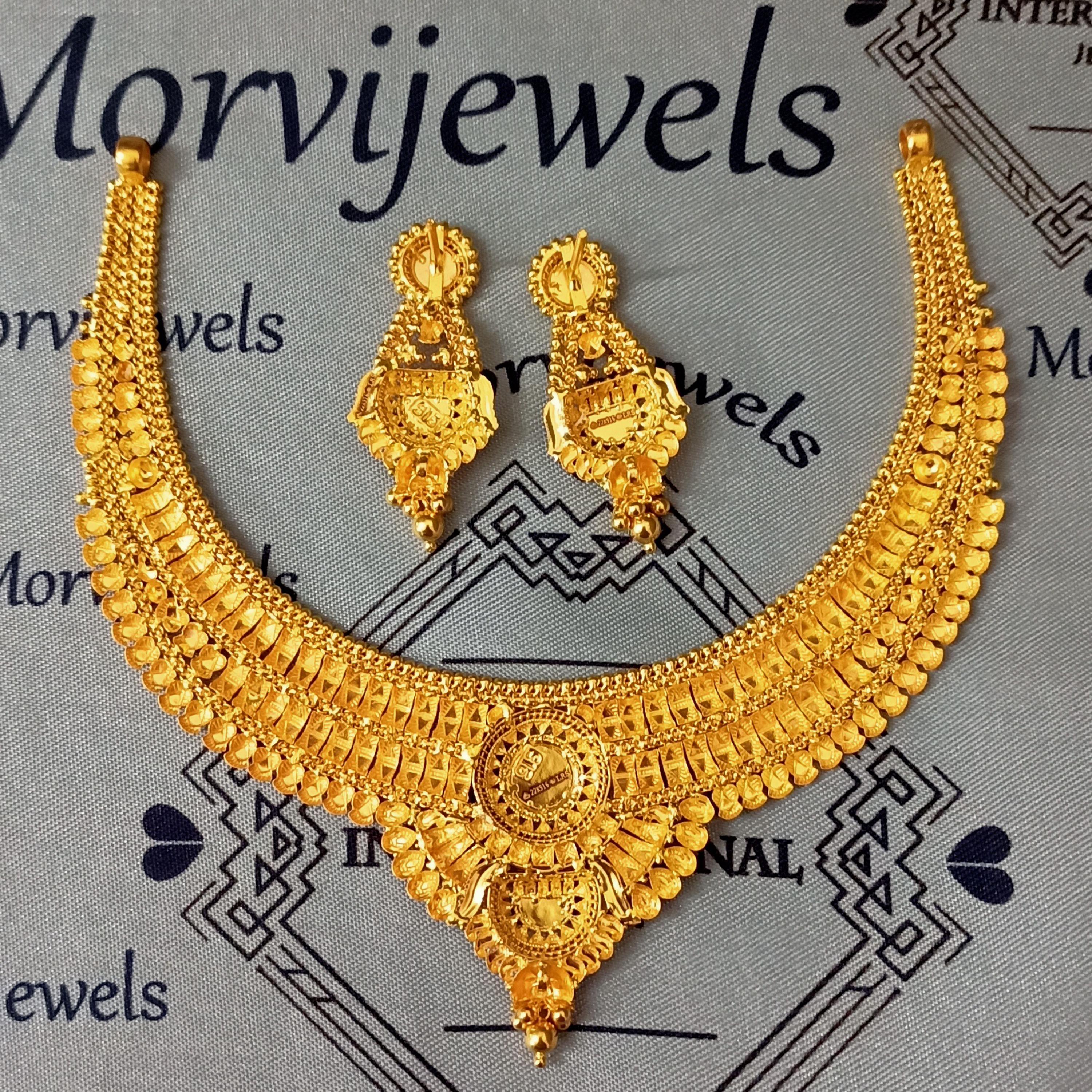 22k Yellow Gold Necklace Set, Indian Gold Set, Indian Gold Jewelry ...
