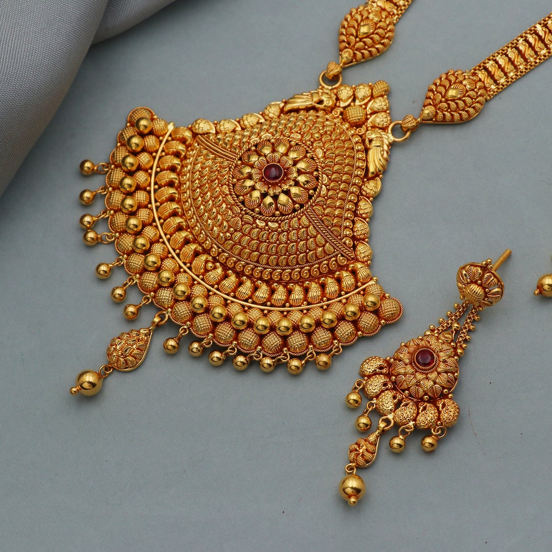 22k Yellow Gold Necklace Set, Indian Gold Set, Indian Gold Jewelry ...