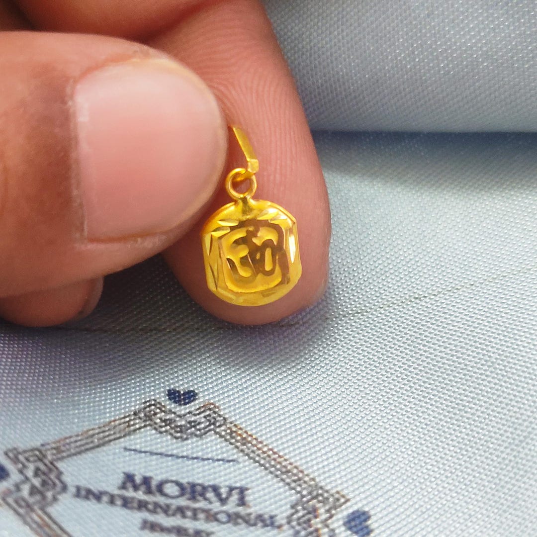 Small OM Aum 18k Gold Pendant for Chain Necklace Jewelry, Hand Carved ...