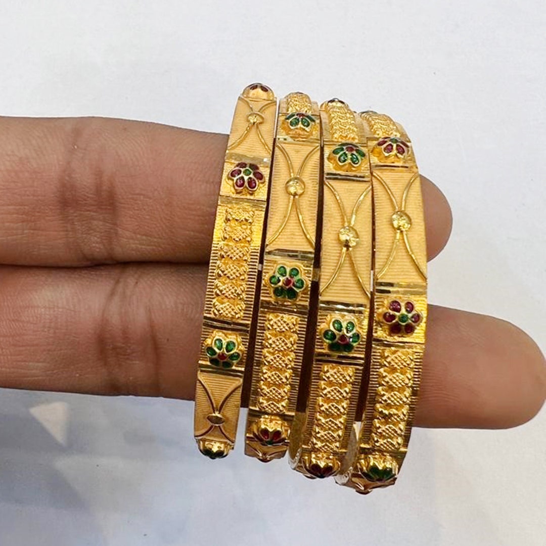22k Gold Bangle Churi, 22kt Yellow Gold Bracelet Pair, Indian Gold Bangle, Traditional Bangle ...