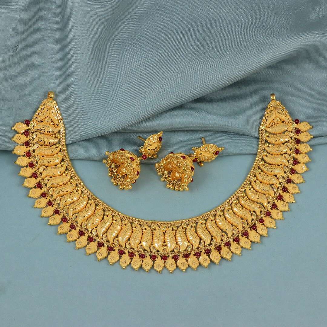 Rajasthani 22k Yellow Gold Necklace Set, Indian Gold Set, Indian Gold ...