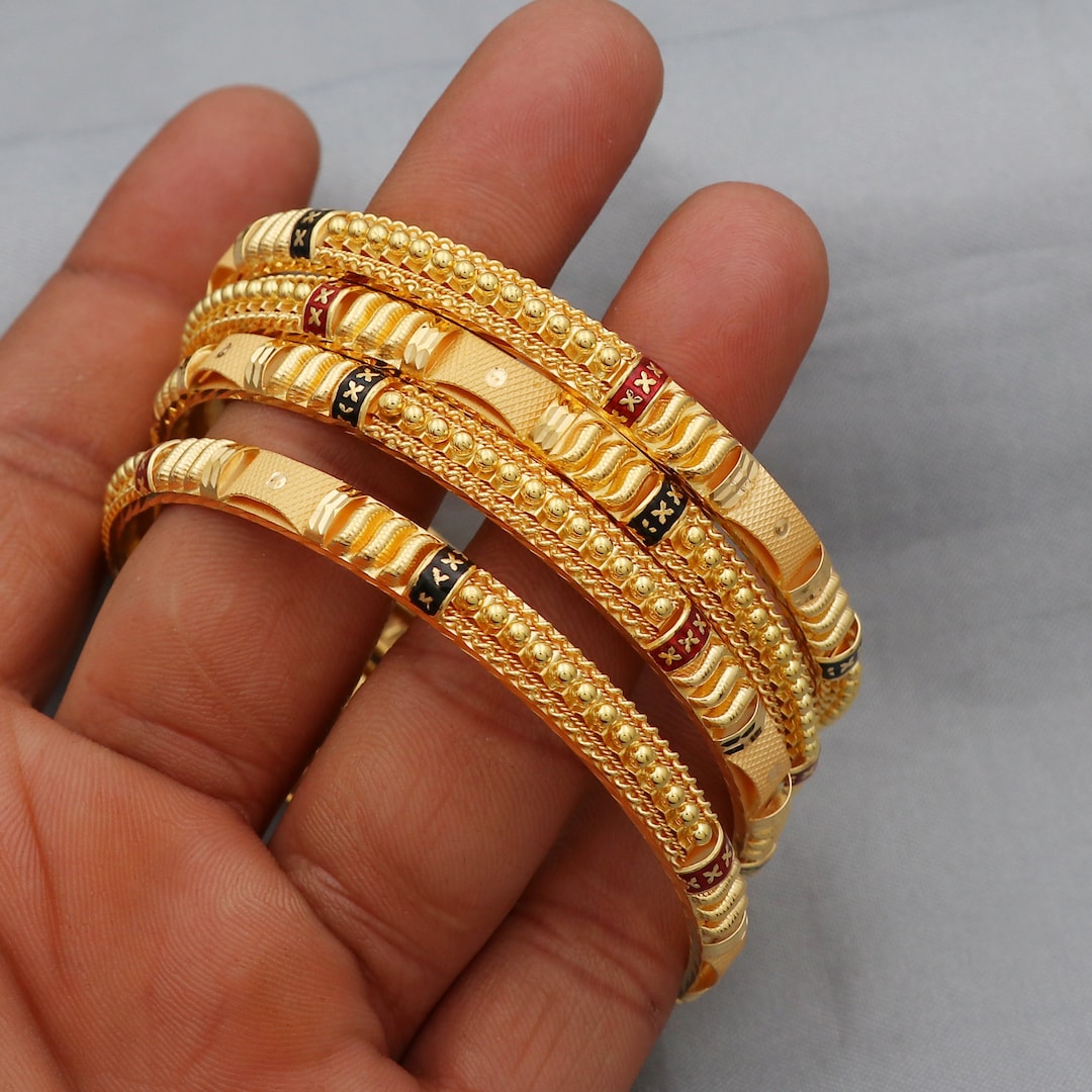 22k Gold Bangle 22kt Yellow Gold Bracelet Pair Indian Gold - Etsy