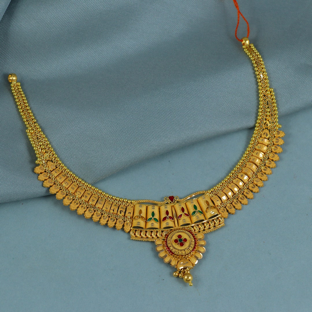 22k Yellow Gold Necklace, Indian Gold Necklace, Indian Gold Jewelry ...