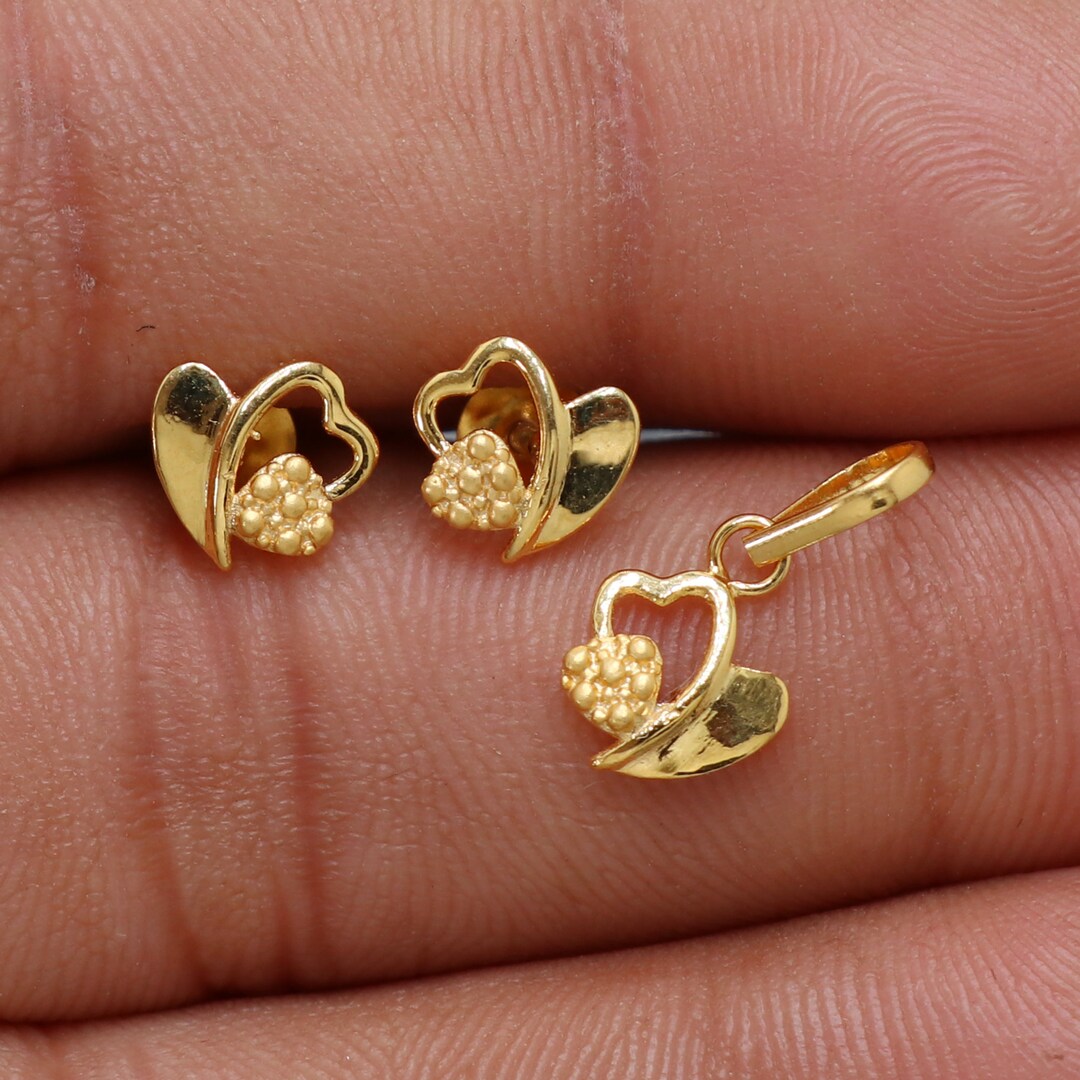 20k 20kt 20 Karat Yellow Gold Pendant Earrings Set Fine Handmade ...