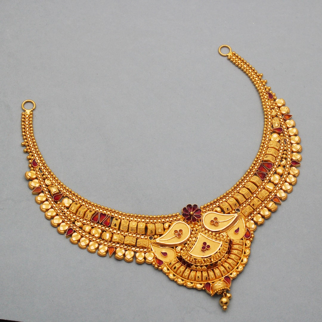 22kt Wedding Pure Gold Necklace Indian Jewelry, 22k Yellow Gold ...