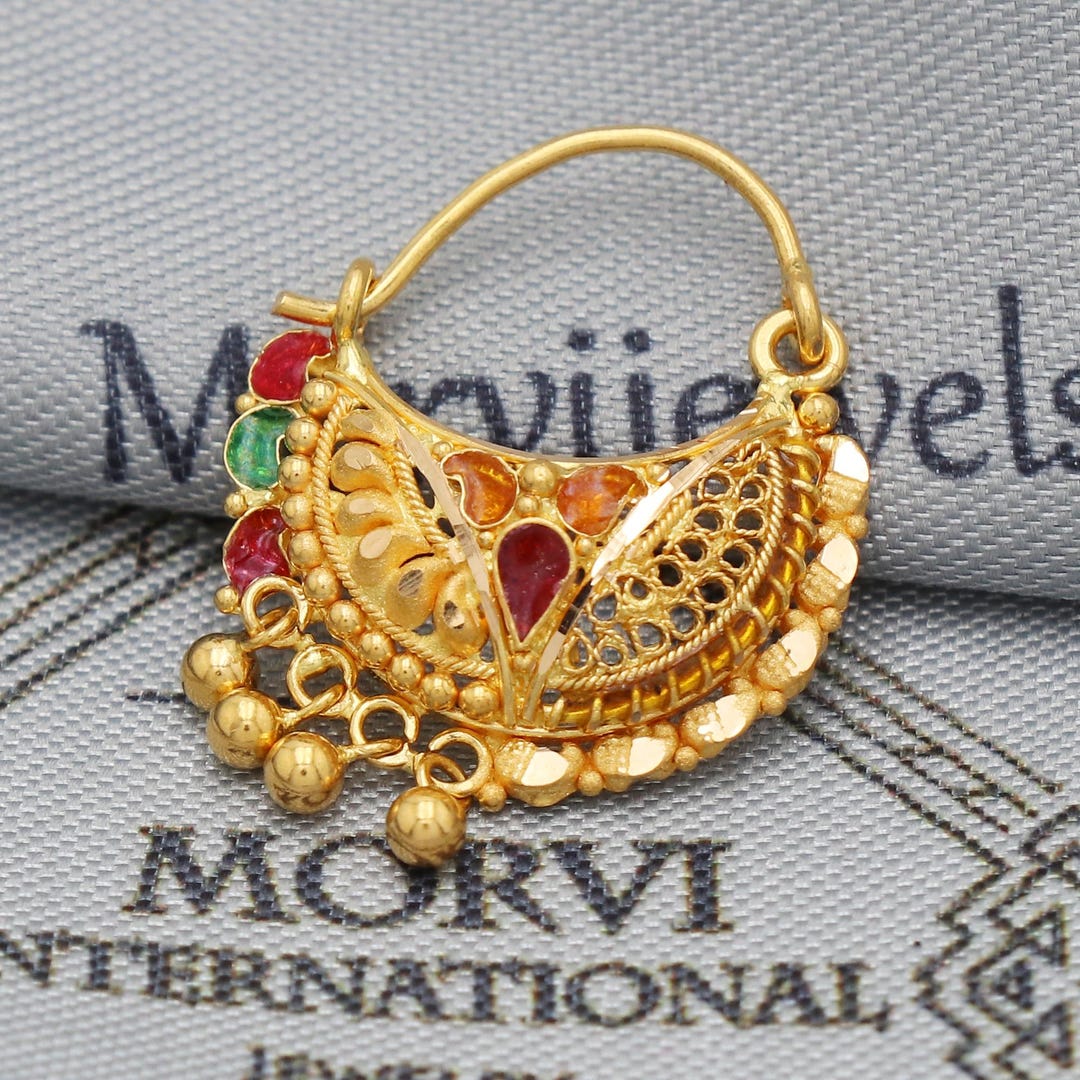 22k Yellow Gold Nath Indian Traditionally Jewelry for Wedding Wear ...