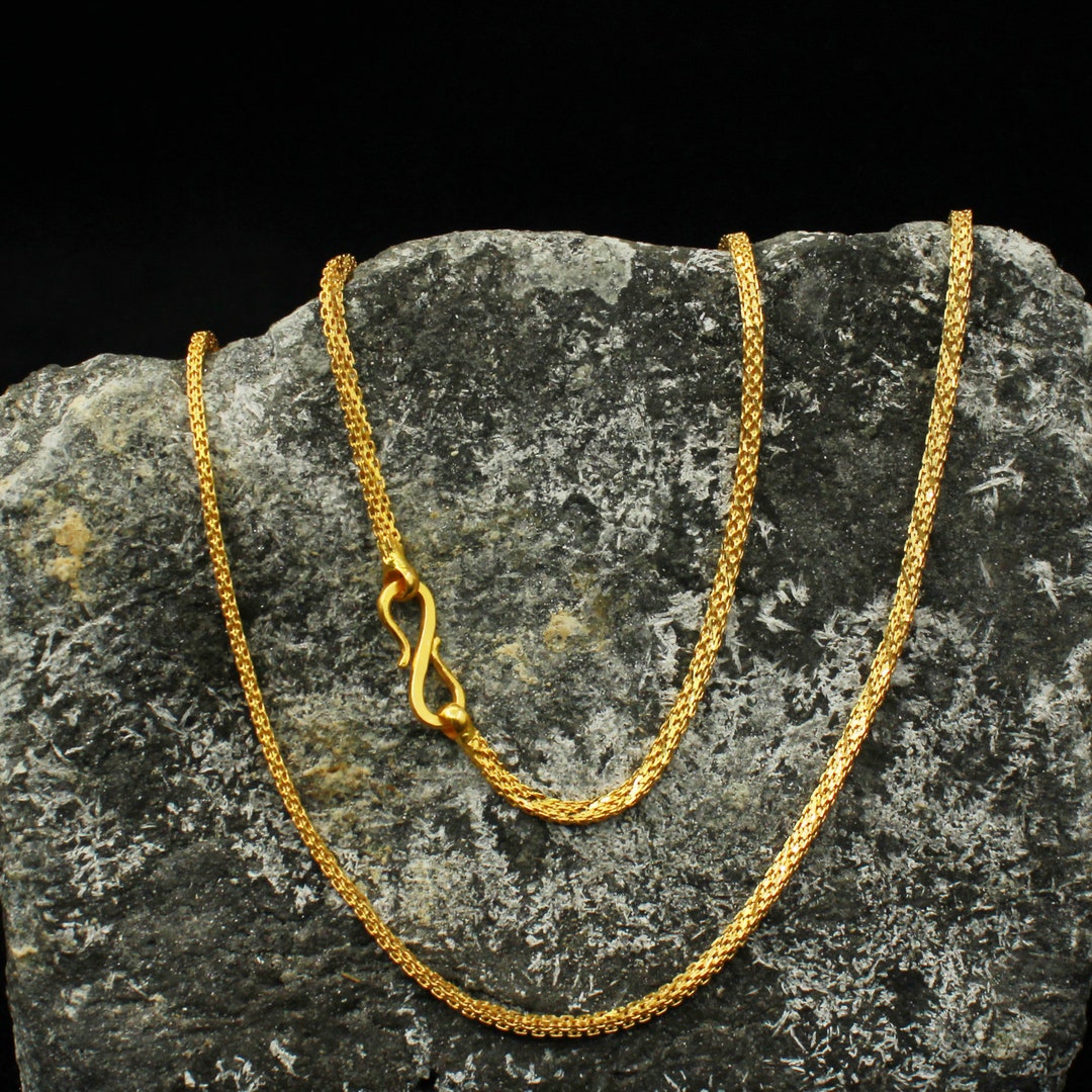 22k Gold Chain Box Style, Solid Chain Necklace, Real Gold Necklace , 16 ...