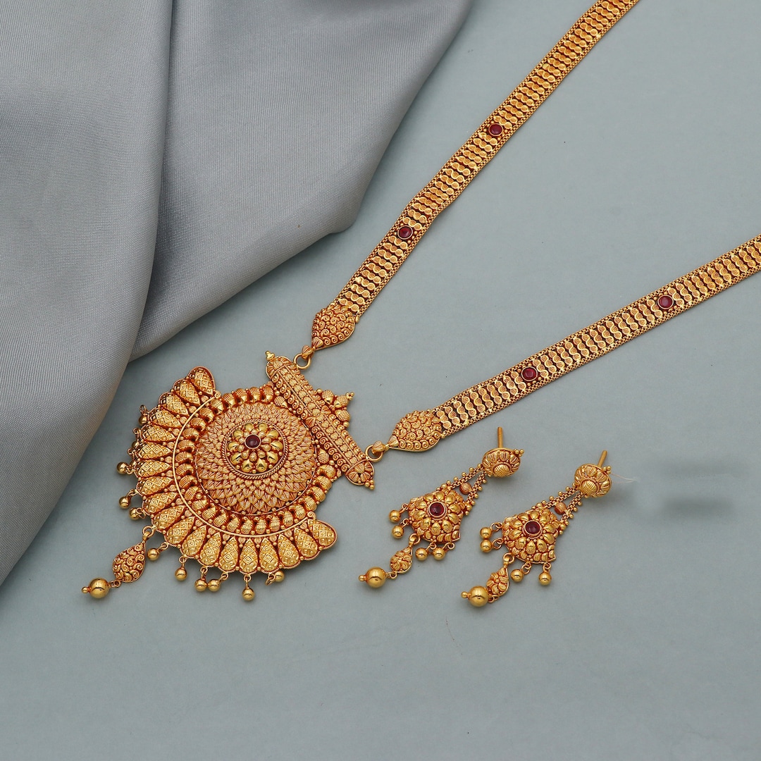 22k Yellow Gold Necklace Set Indian Gold Set Indian Gold - Etsy
