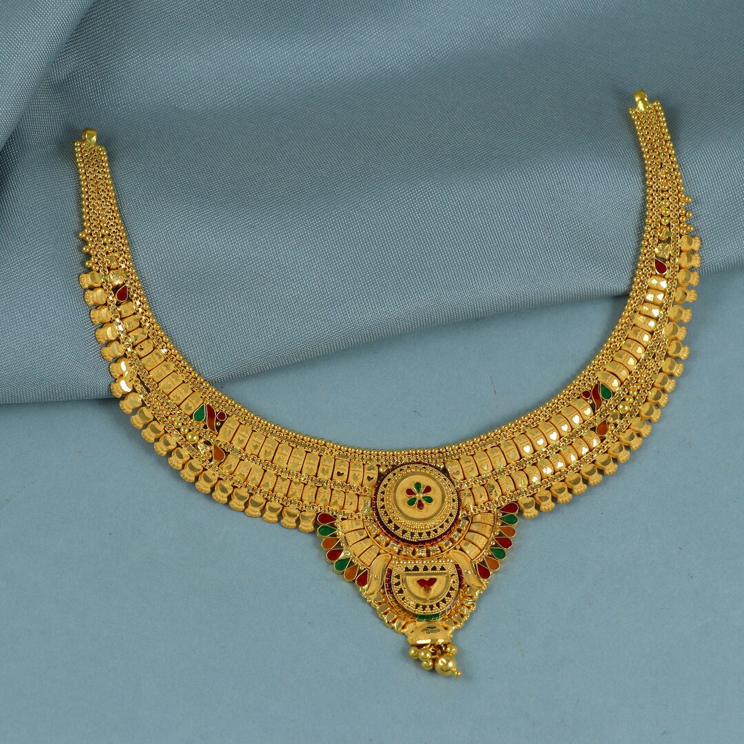 22k Yellow Gold Necklace, Indian Gold Necklace, Indian Gold Jewelry ...