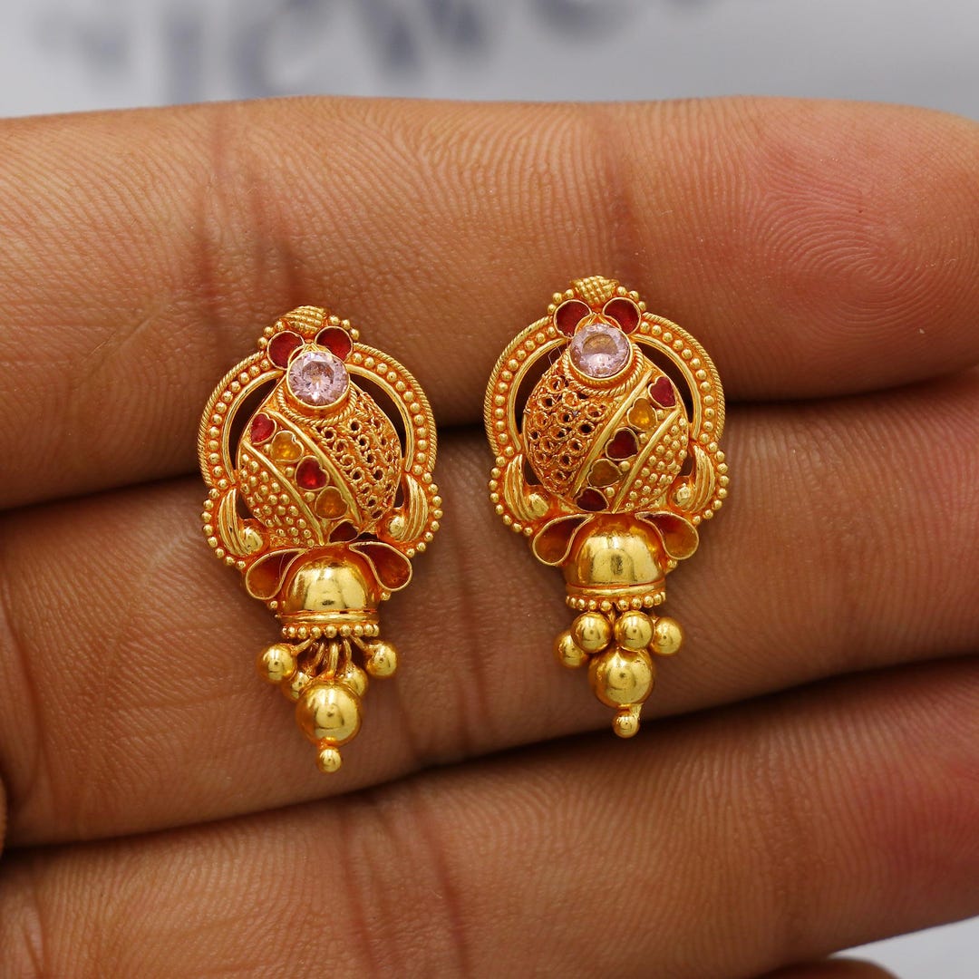 Handmade 22k Earrings India, Indian Gold Tops, Handmade Gold Jewelry ...