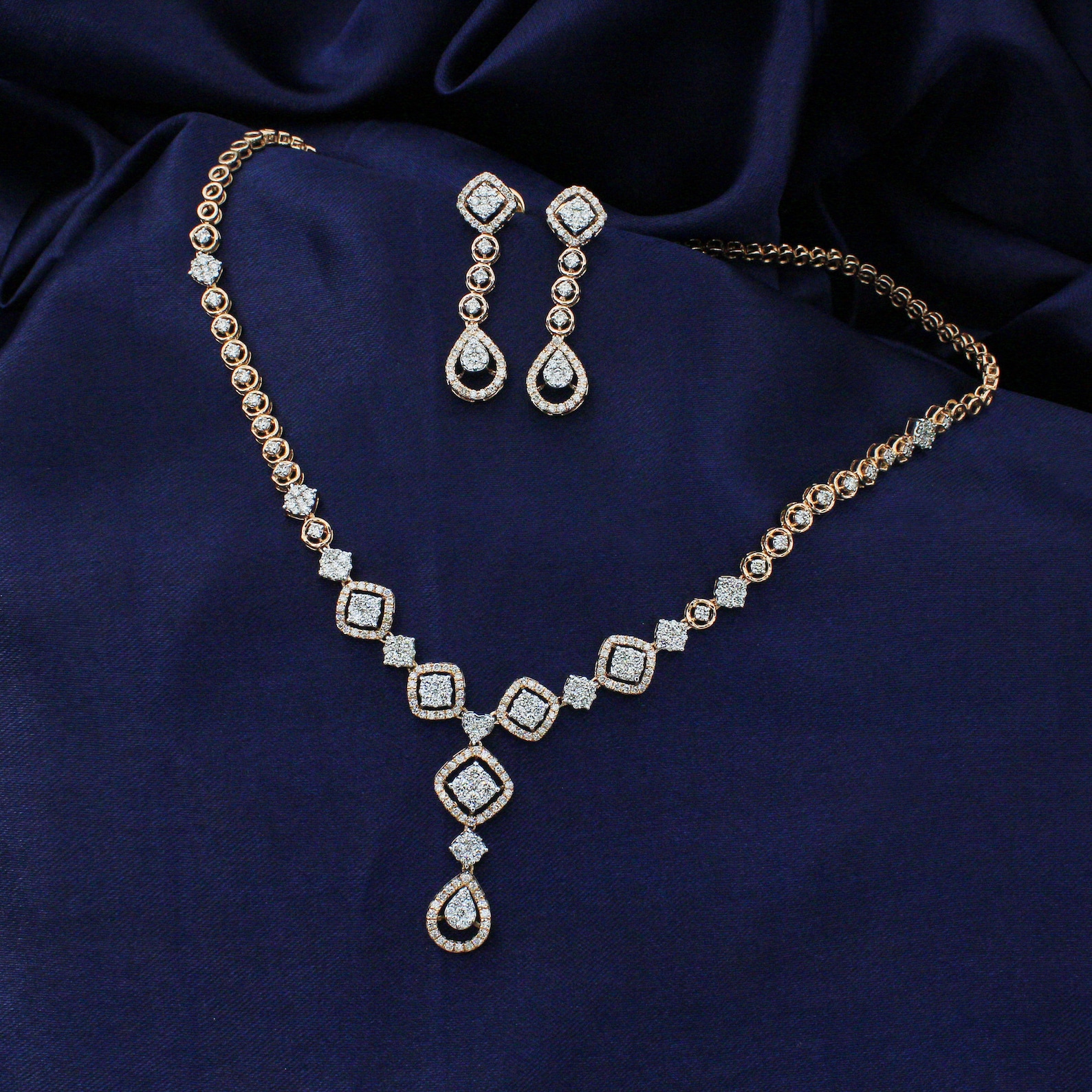 Natural Diamond Necklace With Earrings Diamond Necklace Set - Etsy