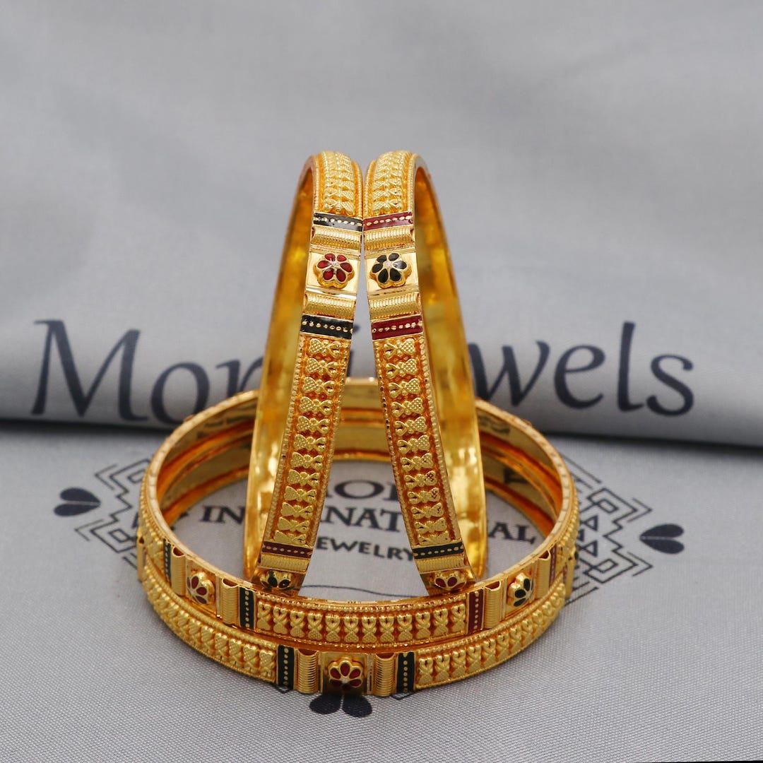 Pure 22k Gold Bangles Indian Handmade Vintage Design, Traditional ...