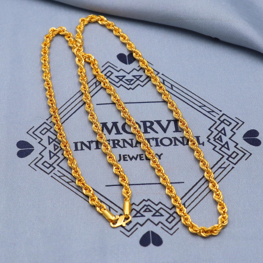 Solid 22k Gold Rope Chain Handmade Necklace Jewelry, 20 Inches Gold ...