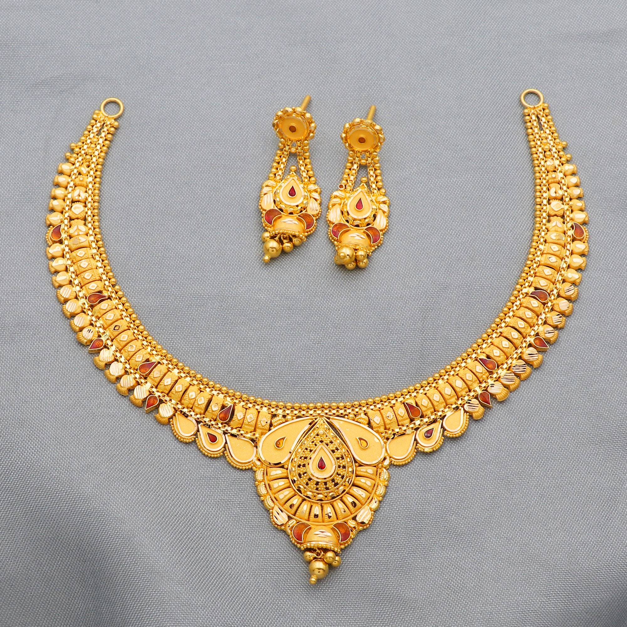 22k Yellow Gold Necklace Set, Indian Gold Set, Indian Gold Jewelry ...