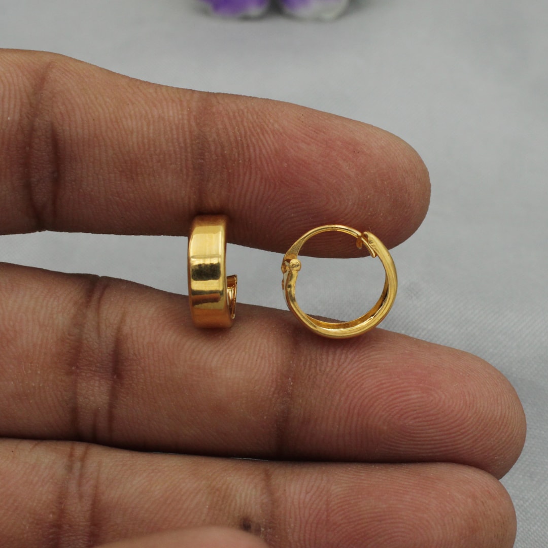 20k Yellow Gold Hoop Earrings Bali Earrings , Huggies , Handmade Yellow ...