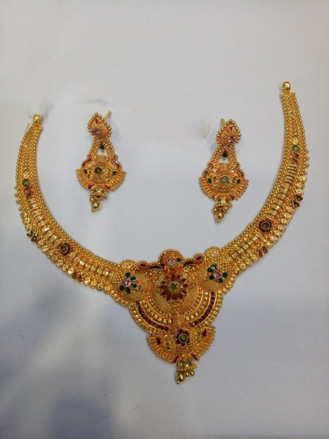 Buy 22k Yellow Gold Necklace Set, Indian Gold Set, Indian Gold Jewelry ...