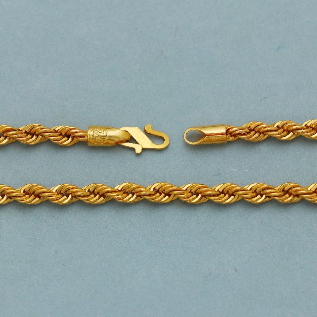 Solid 22k Yellow Gold Chain, Rope Chain 18 Inches, 6.3 Grams, Indian ...