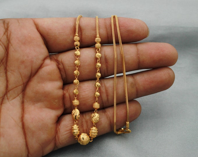 22k Yellow Gold Chain Necklace Box and Beads Jewelry for Gift, Indian ...