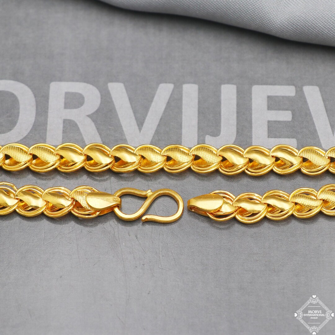 22k Yellow Gold Chain Necklace 8mm, 21 Inch All Size Pure Handmade Gold ...