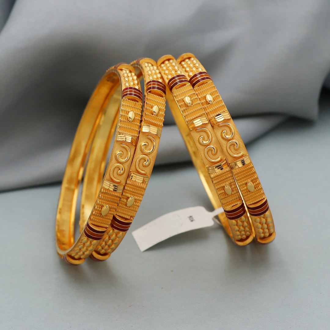 Pure 22k Gold Bangles Indian Handmade Vintage Design , Traditional ...