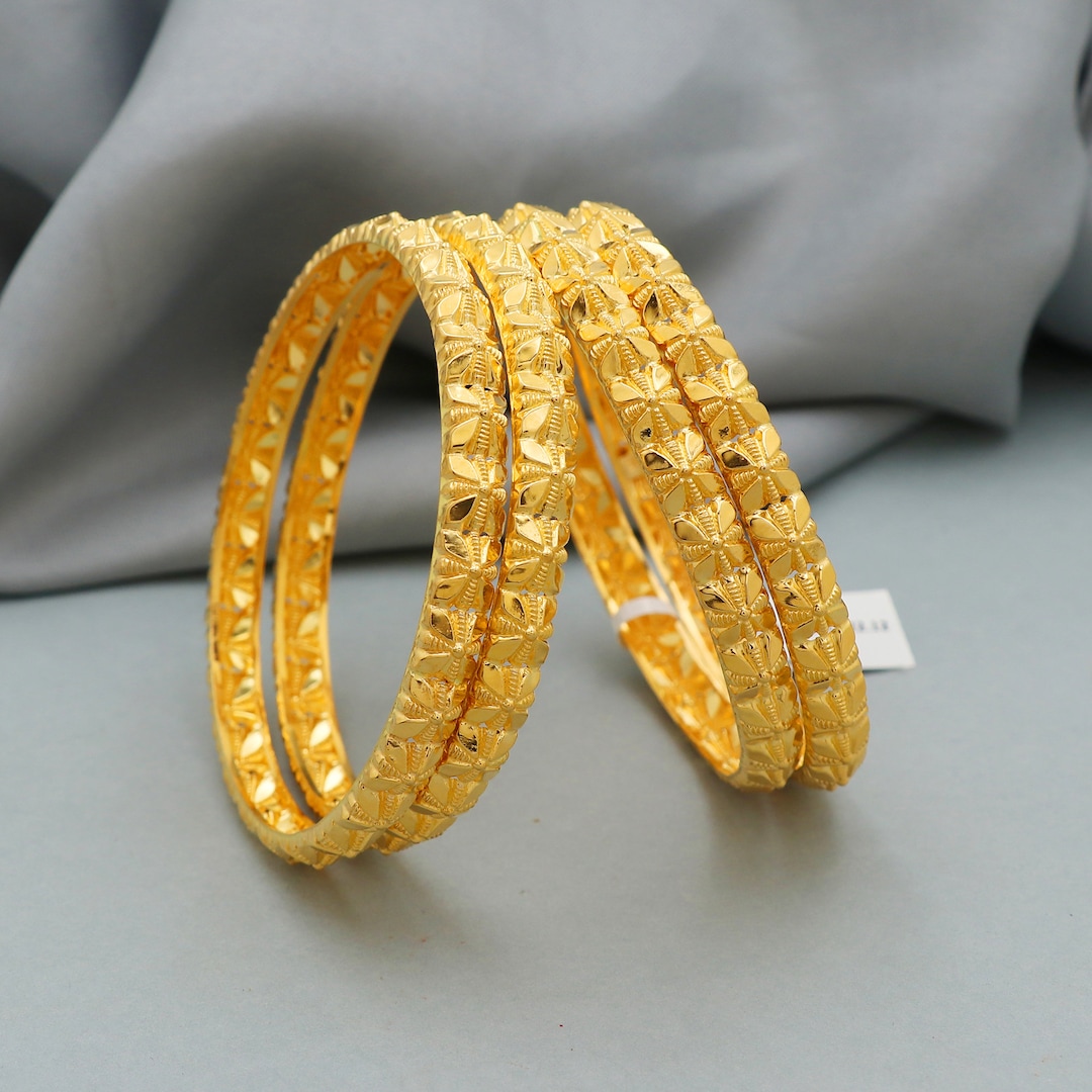 Pure 22k Gold Bangles Indian Handmade Light Weight, Traditional Rajasthan India , Bangle ...