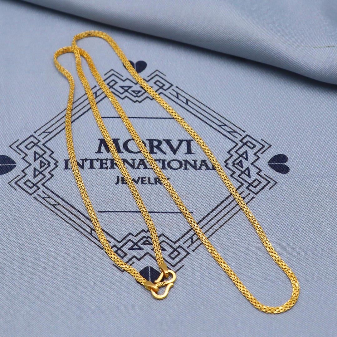 Cable Chain Solid Real 22k Gold Chain Necklace Handmade Indian Jewelry ...