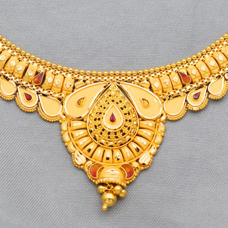 22k Yellow Gold Necklace Set, Indian Gold Set, Indian Gold Jewelry ...
