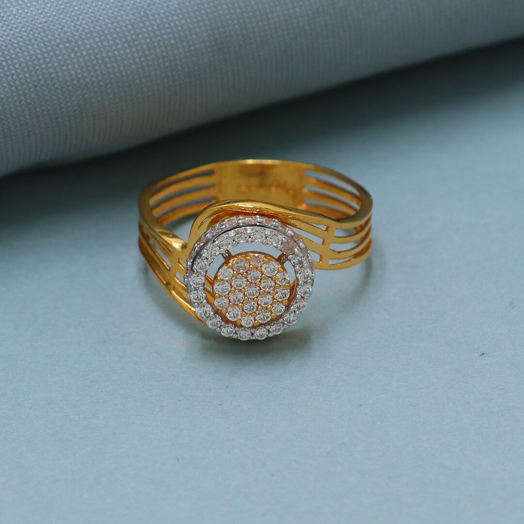 22k Yellow Gold Flower Ring for Gift, Handmade Gold Ring With Zircon ...