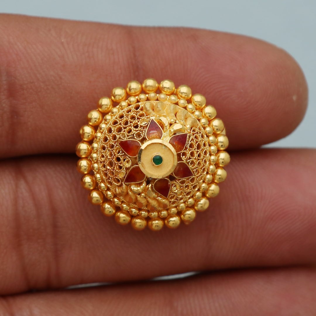 22k Yellow Gold Mang Tikka Borla Hair Head Jewelry , Handmade Yellow ...